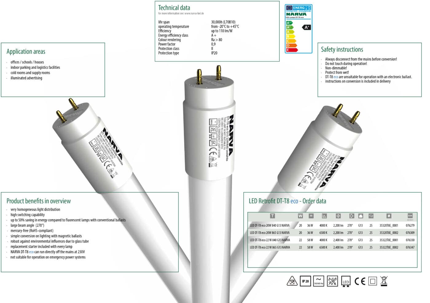 Narva LED DT-T8 eco 20W 4000K - Lemkem Classic™